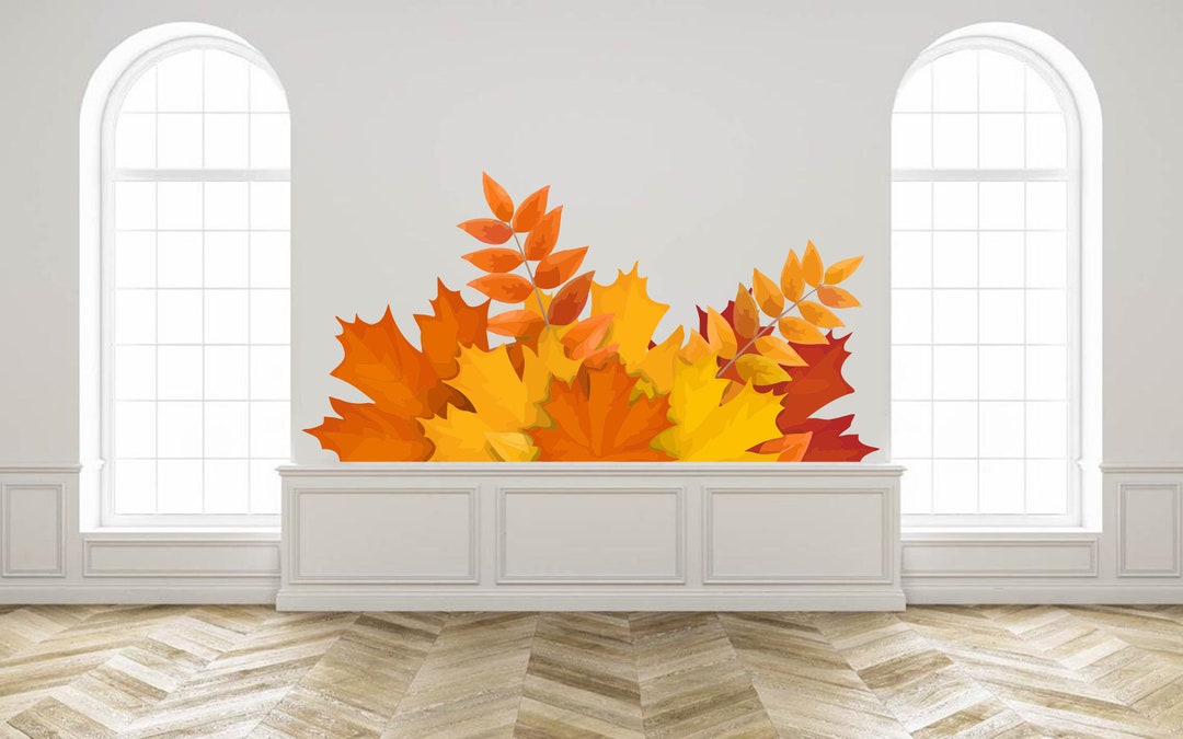 Autumn Falling Leaves Nature Decor, Bouquet Autumn Leaf's Wall Vinyl ...