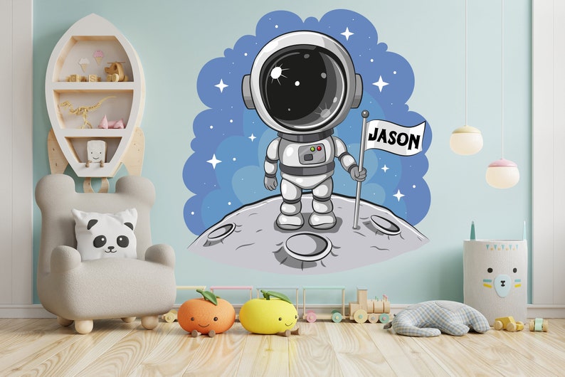 Custom Name Astronaut Wall Decals Space Moon Wall Decal - Etsy