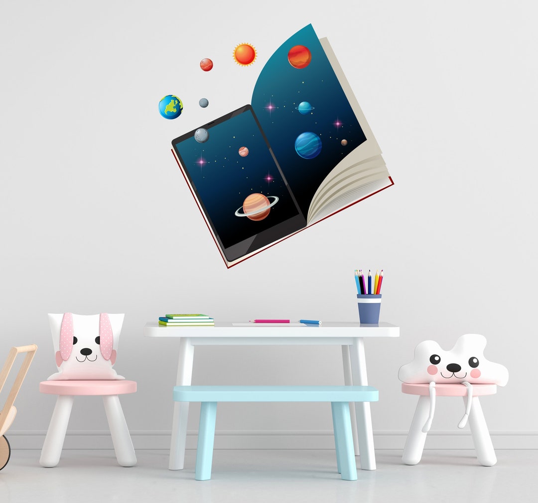Book Outer Space Planets Vinyl Wall Art Decal for Home, Library Wall ...