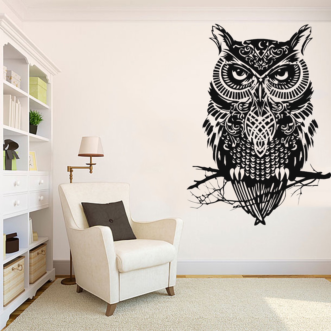 Owl on Tree Wall Decal Owl Wall Art Tattoo Sticker Bird Stickers Owl ...