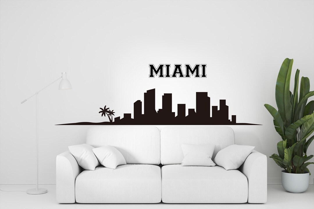 Miami City Skyline Wall Decal Vinyl Sticker City Miami Florida Wall ...