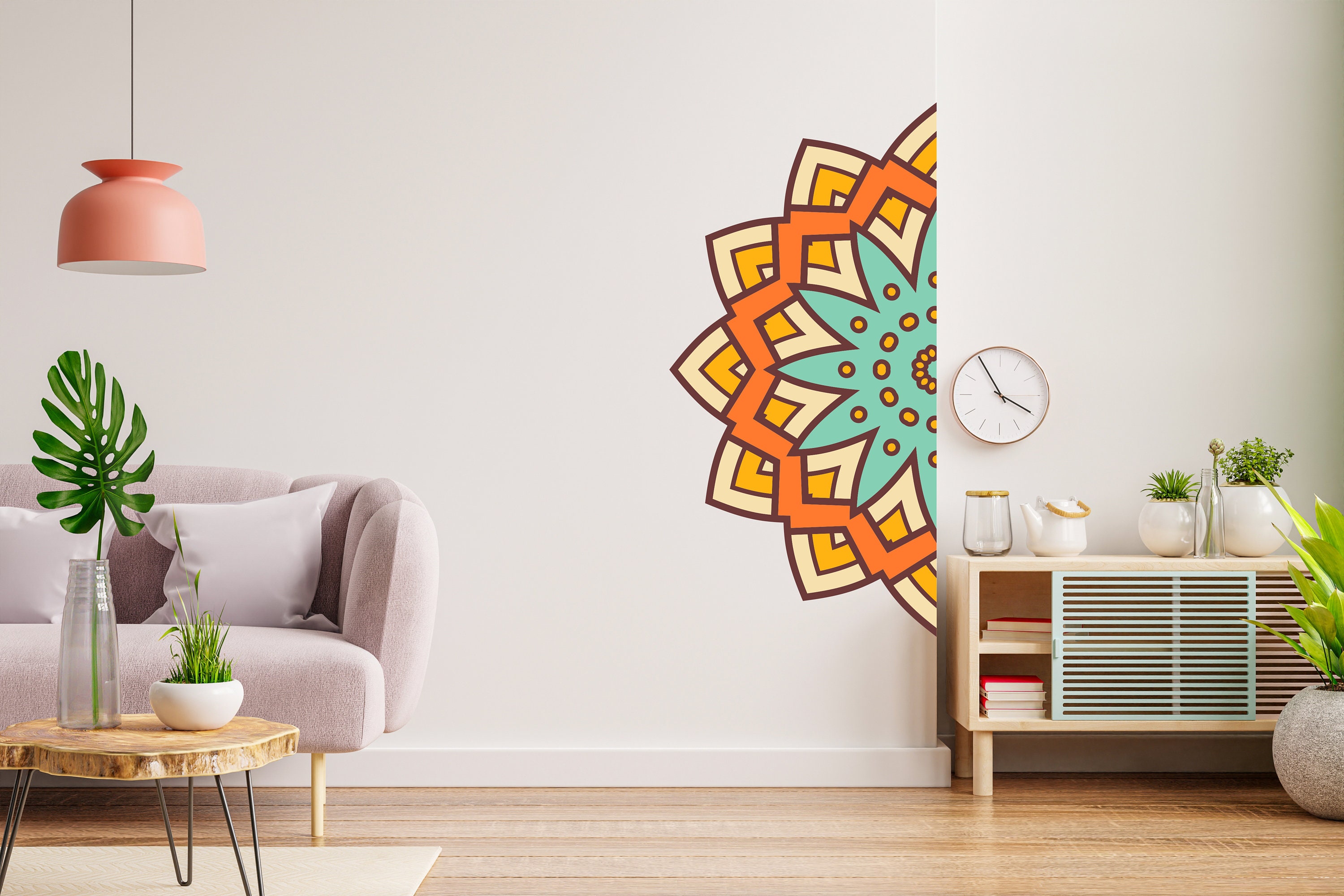 Mandala in Half Wall Sticker Wall Decal Decor Wall Art Colorful Mandala Boho Hippie Zen Mandala Decor Yoga Wall Art Decal 1692ES Etsy Polska