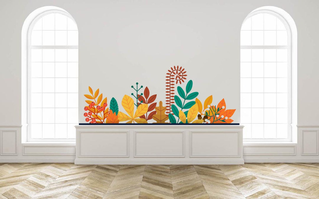 Autumn Flowers Wall Vinyl Sticker Decal, Autumn Leaves Nature Wall ...