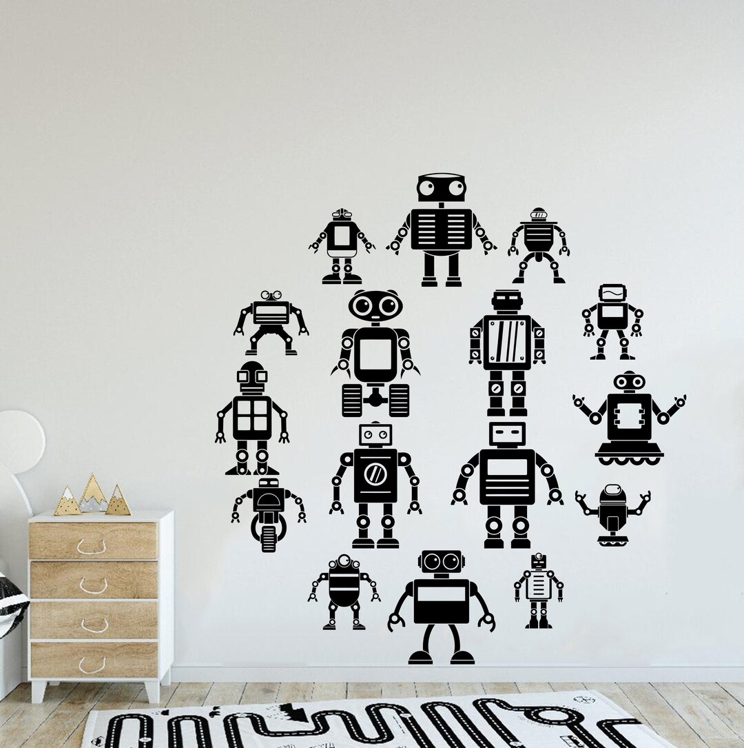 Robot Wall Decals, Sticker Robot Decor, Wall Decals for Kids Robot ...