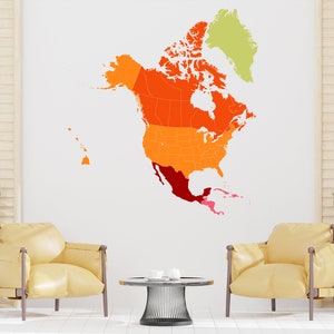 North America Continent Wall Vinyl Decal, North America Map Wall Art ...