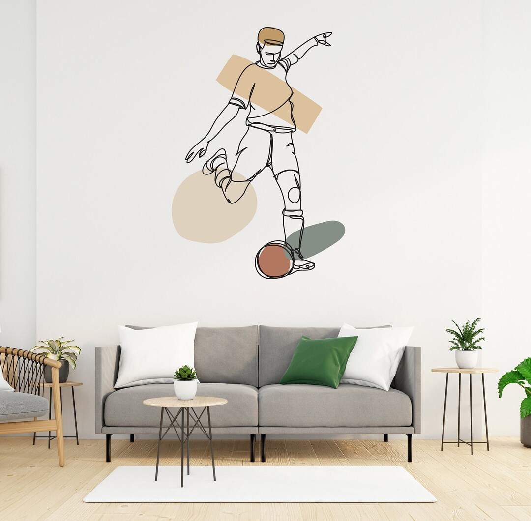 Footballer Line Art Boho Wall Decal, Football Player Wall Gift Decor ...