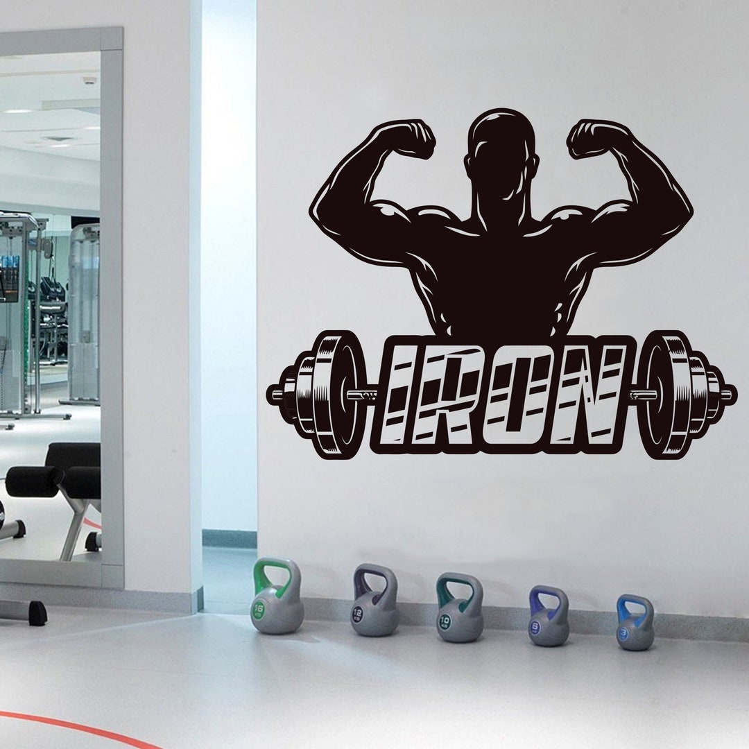 Bodybuilder Decal, Gym Wall Stickers, Dumbbell Fitness Wall Decal, Gym ...