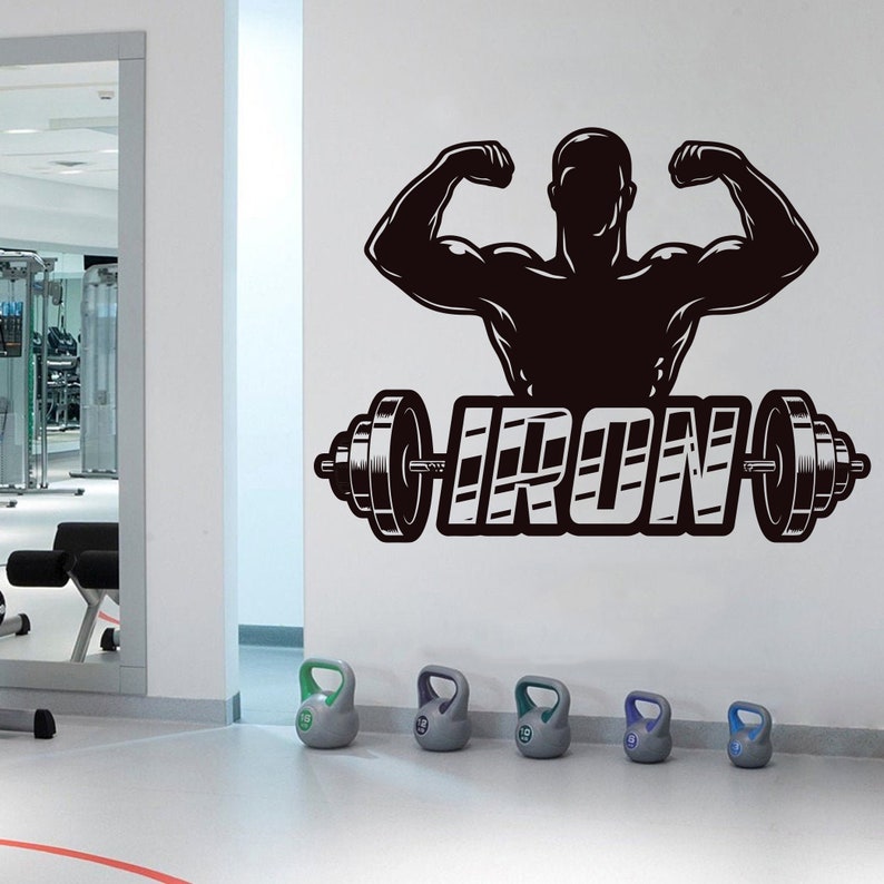 Bodybuilder Decal Gym Wall Stickers Dumbbell Fitness Wall - Etsy
