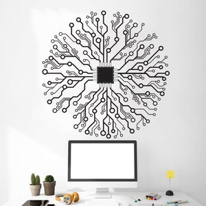 Circuit Board Wall Decal, Technology Vinyl Wall Art Decals, Gamer Room ...