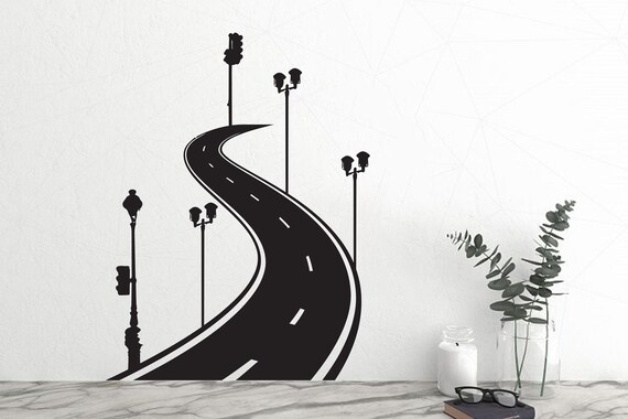 Road Lights Mural Tire Track Wall Sticker Road Wall Decals | Etsy