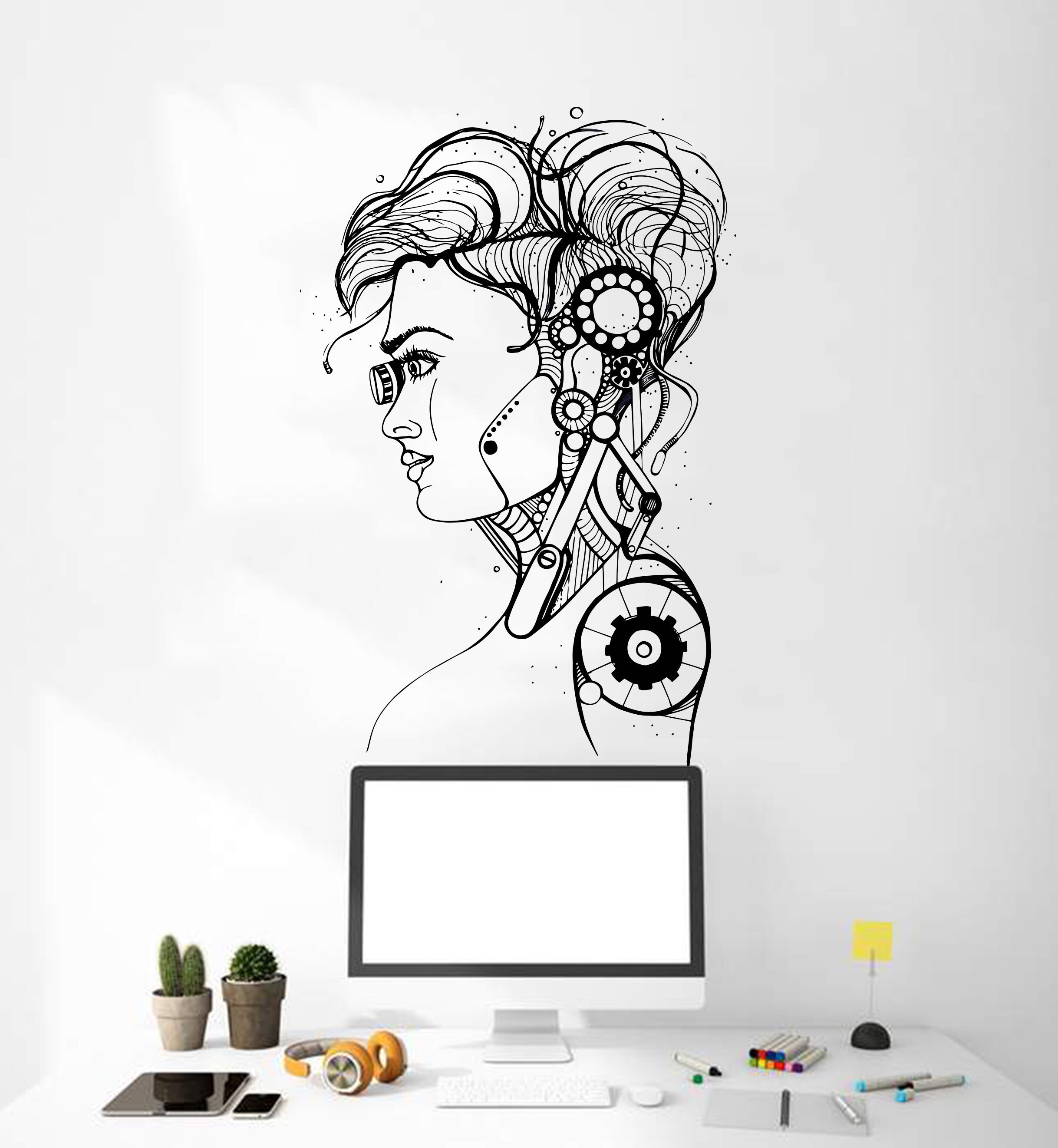 Cyborg Girl Vinyl Wall Decal Robot Wall Decals Sticker Robot - Etsy UK