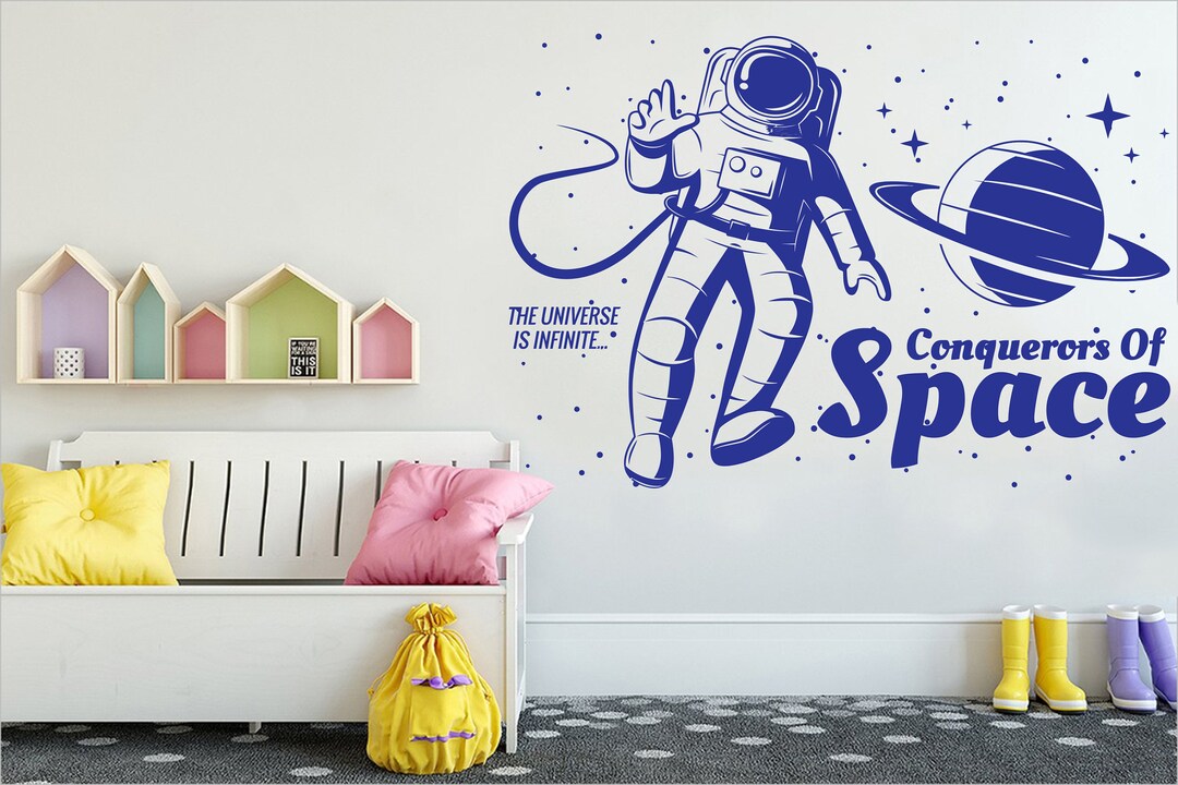 Astronaut Wall Decals, Outer Space Wall Decal, Astronaut Room Decor, Decal for Nursery, Playroom ...