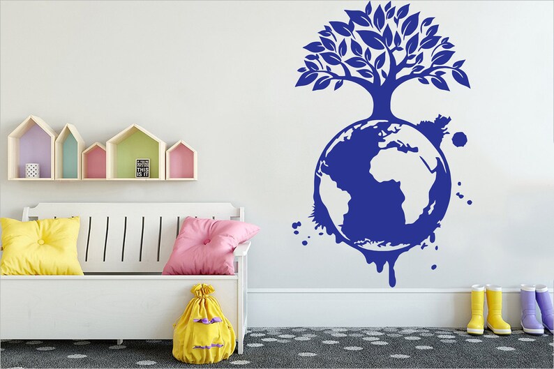 Environment Tree and Earth Mural Ecology Wall Decal - Etsy