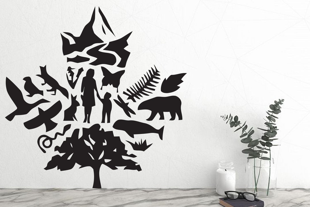 Biodiversity Wall Decal Tree of Life Home Decor Wild Life Stickers Wall ...