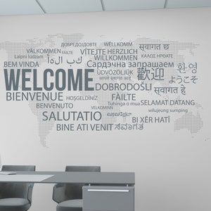 Welcome in Many Languages Sign Office Wall Decal Office Wall Art, Foyer ...