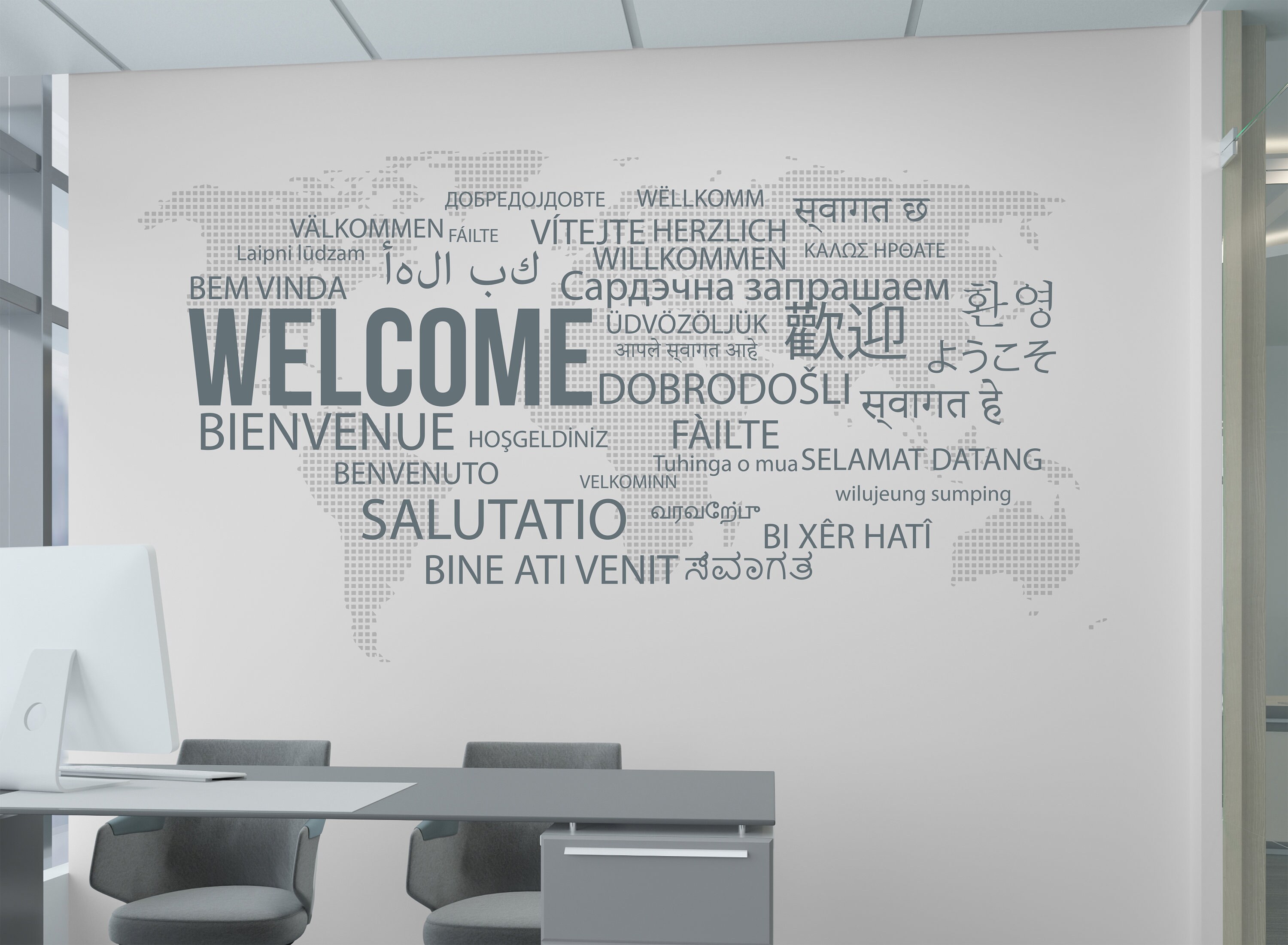 Welcome in Many Languages Sign Office Wall Decal Office Wall - Etsy
