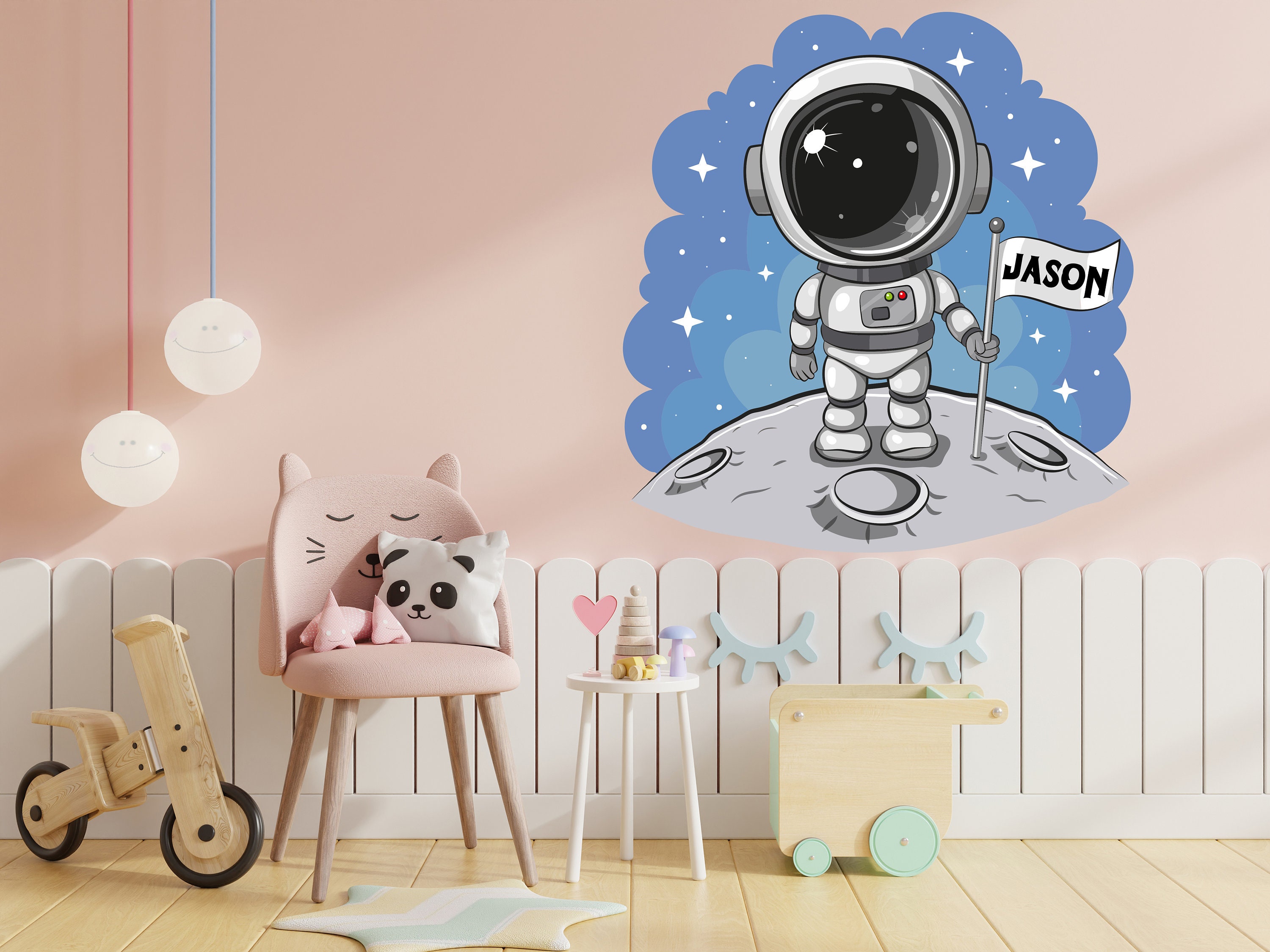 Custom Name Astronaut Wall Decals Space Moon Wall Decal - Etsy