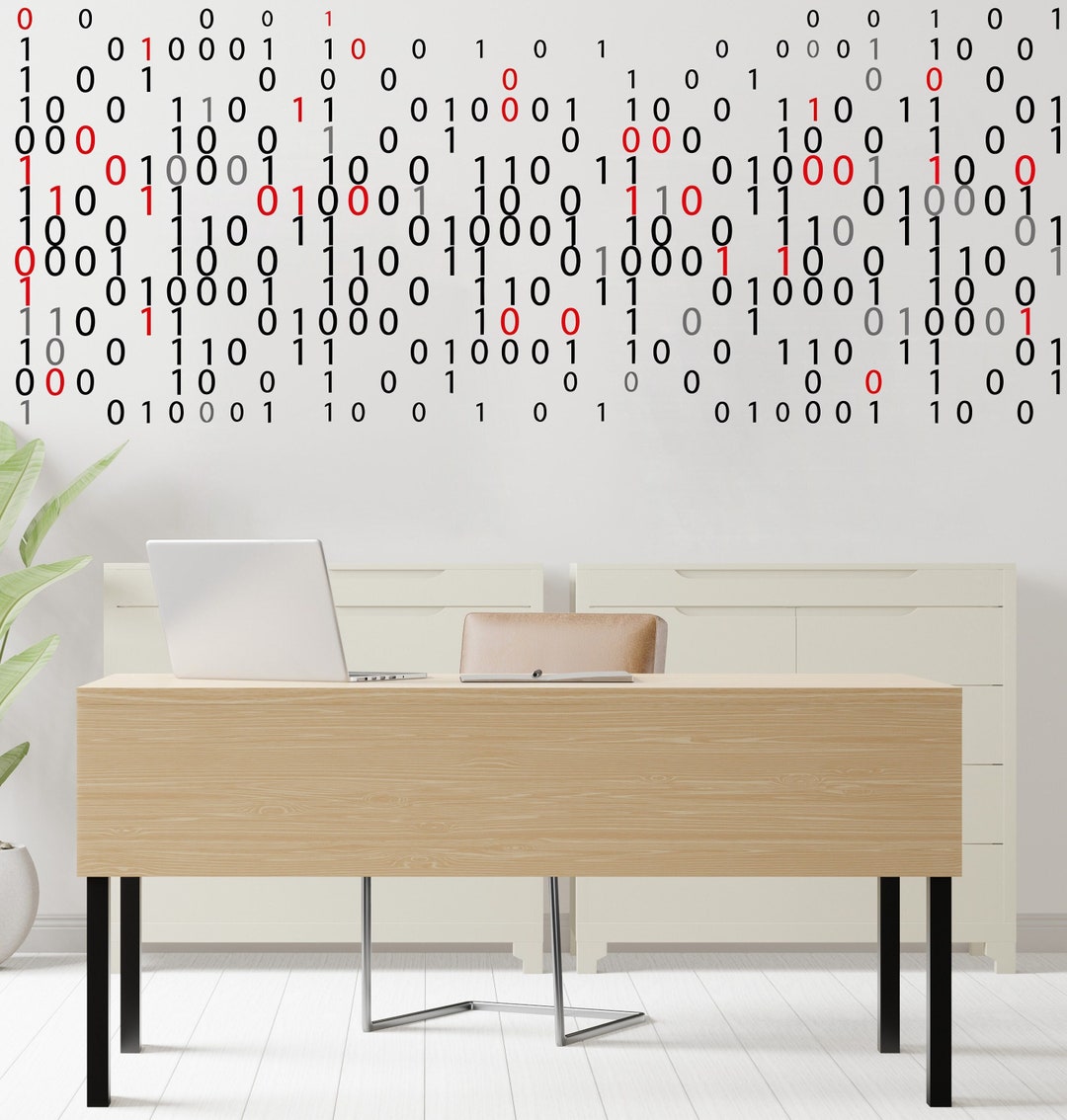 Binary Code Wall Decal, Technology Vinyl Wall Art Decals, Gamer Room ...