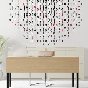 Binary Code Wall Decal, Technology Vinyl Wall Art Decals, Gamer Room ...