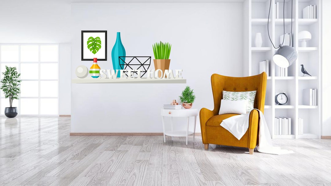 Shelf With Vase Vinyl Wall Art Decal, Sweet Home Wall Decal, Shelf Wall ...