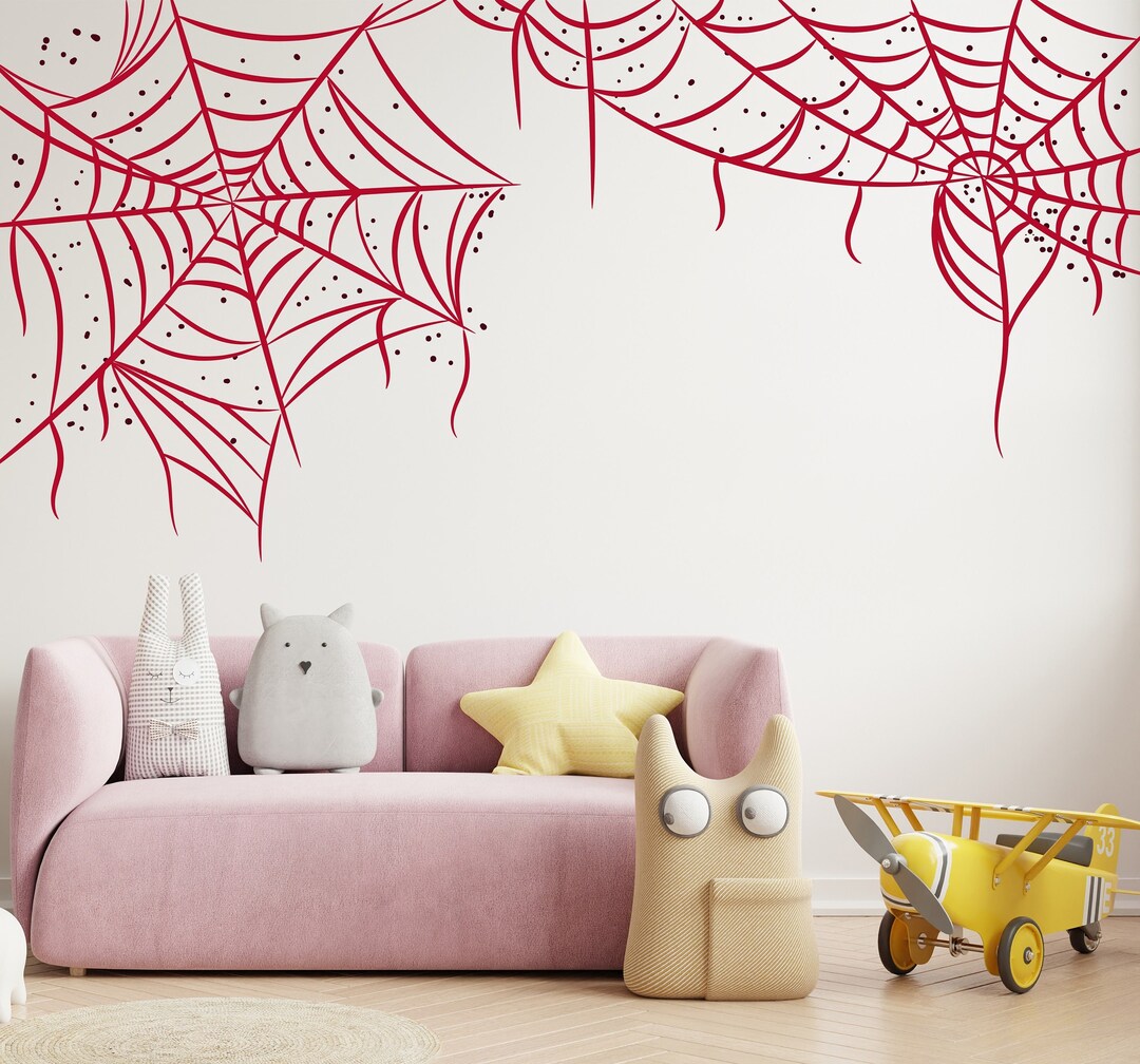 Spider Web Wall Decal Halloween Funny Scary Vinyl Art Decor Spider Web ...