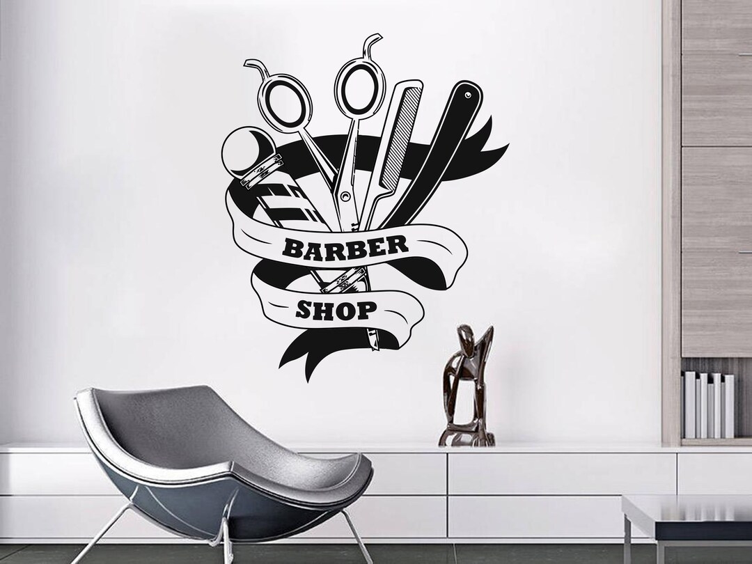 Barber Shop Vinyl Decal Man Salon Wall Vinyl Sticker Comb Scissors ...