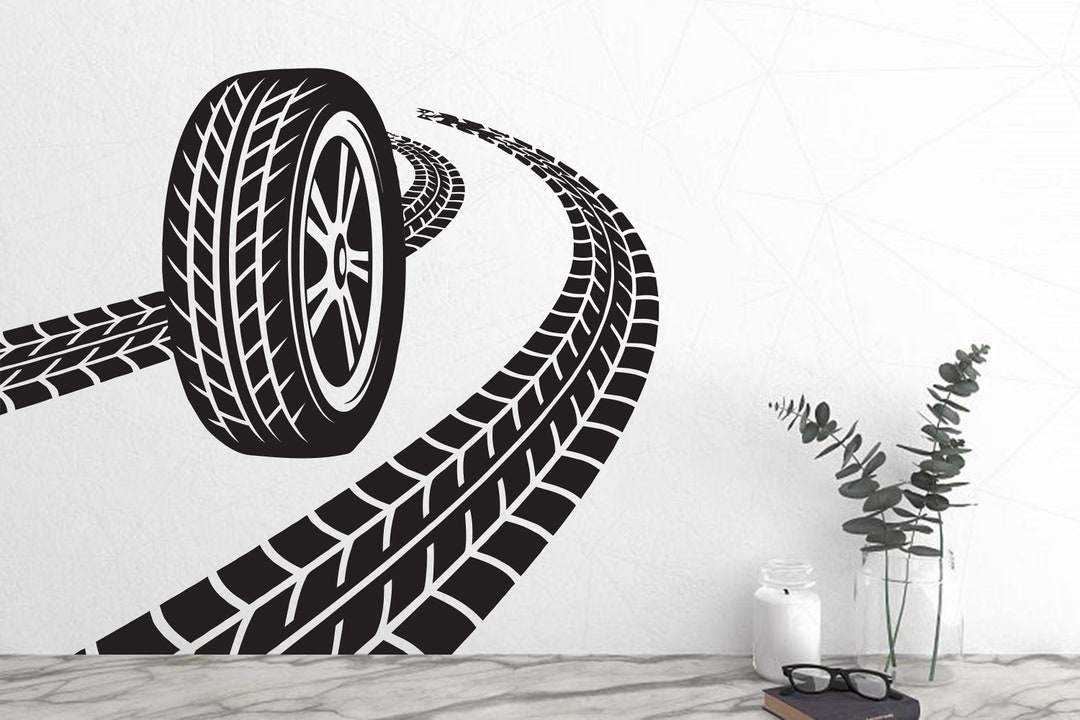 Tire Track Decals Wheels Wall Decal Tires Wall Vinyl Sticker Garage ...