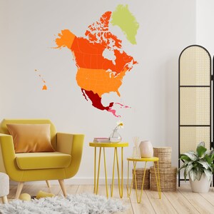 North America Continent Wall Vinyl Decal, North America Map Wall Art ...