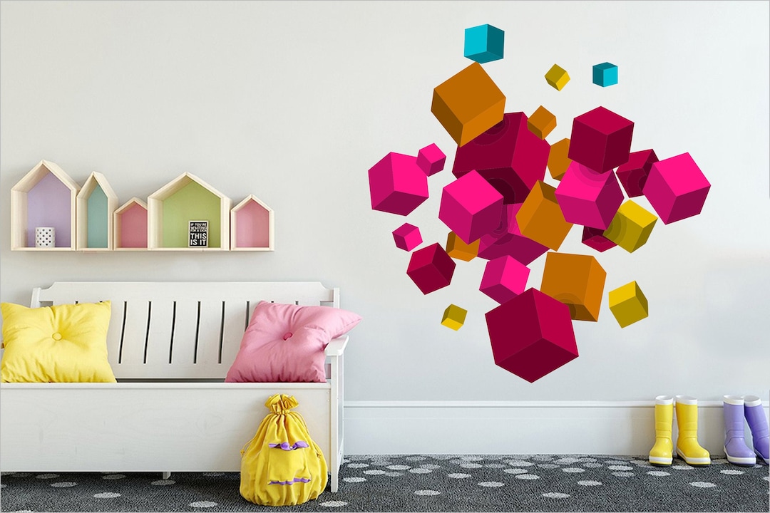 Cubes Wall Decal, Cubes Square Wall Sticker Office Decor, Geometric ...