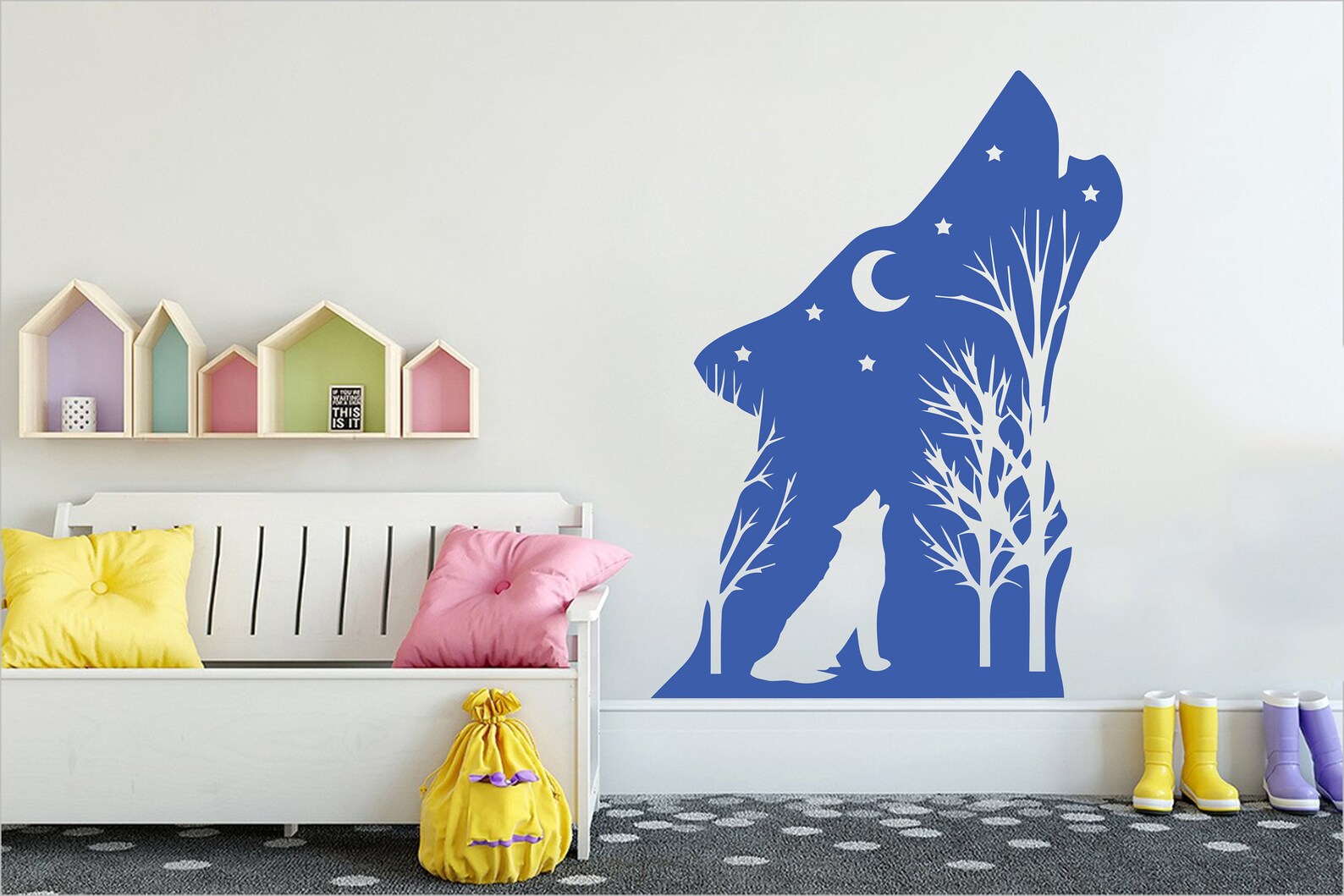 Wolf Howling Head Wall Decal Double Exposure Wall Art Decor - Etsy