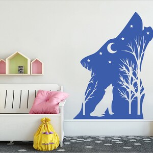 Wolf Howling Head Wall Decal Double Exposure Wall Art Decor Sticker ...