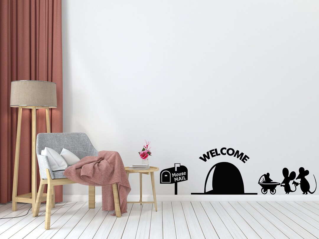 Mouse Hole Wall Art Sticker, Mini Mouse Family Wall Art Decal, Fun Kids ...