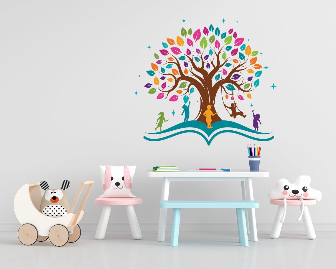 Tree Book Kids Wall Art Decal Library Wall Decal Education - Etsy