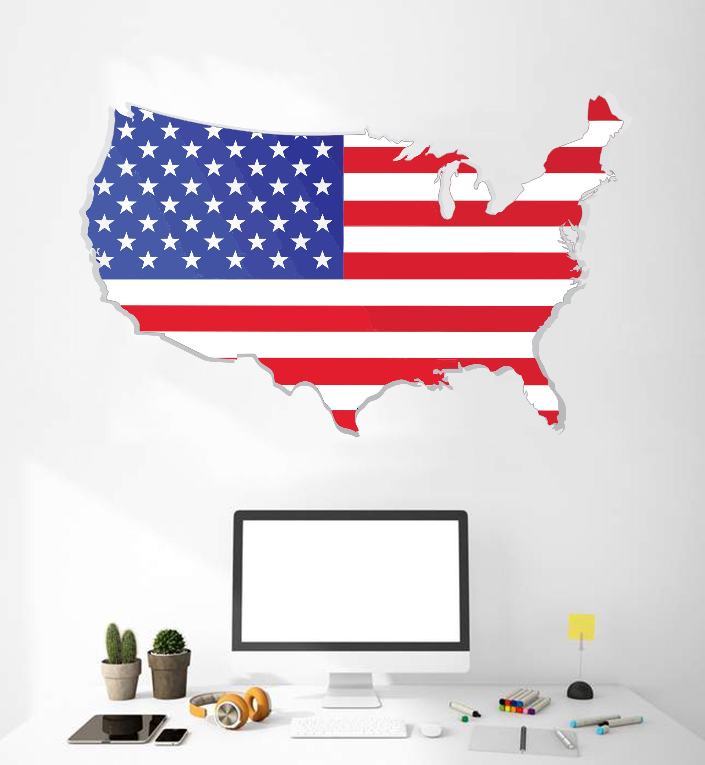 USA Map Flag Wall Decal USA Map Wall Mural Decor Office Wall - Etsy