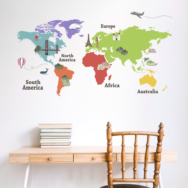 World Map Wall Decal - Etsy