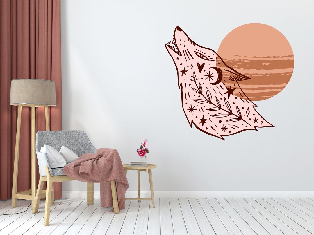 Howling Wolf Moon Wall Art Decor Sticker Wolf Wall Decal She Wolf Moon ...