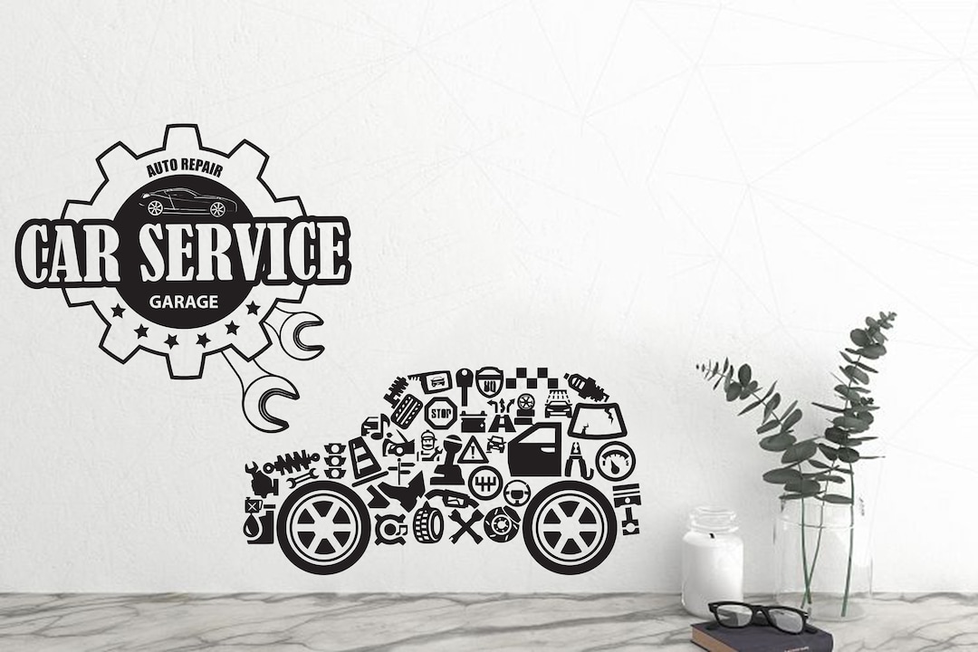 Car Service Stickers Art Garage Wall Decor Mechanical Service Wall ...