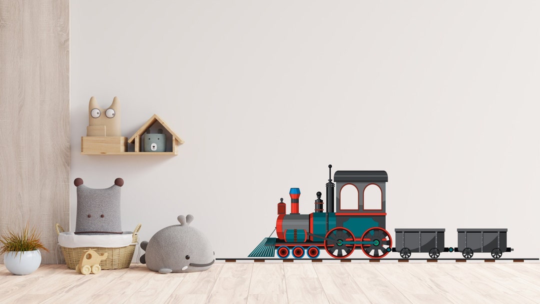 Train Wall Decal Vinyl Steam Locomotive Vintage Decal Railroad Track ...