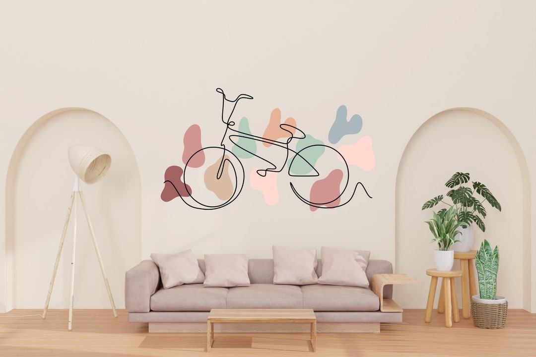 Bicycle Line Art Boho Wall Decal, Bicycle Wall Decor, Living Room Wall ...