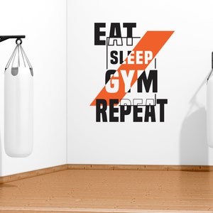 Eat Sleep Gym Repeat Gym Wall Decal Fitness Decor Workout Art Vinyl Gym ...