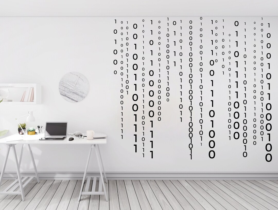 Binary Code Wall Decal, Technology Vinyl Wall Art Decals, Gamer Room ...