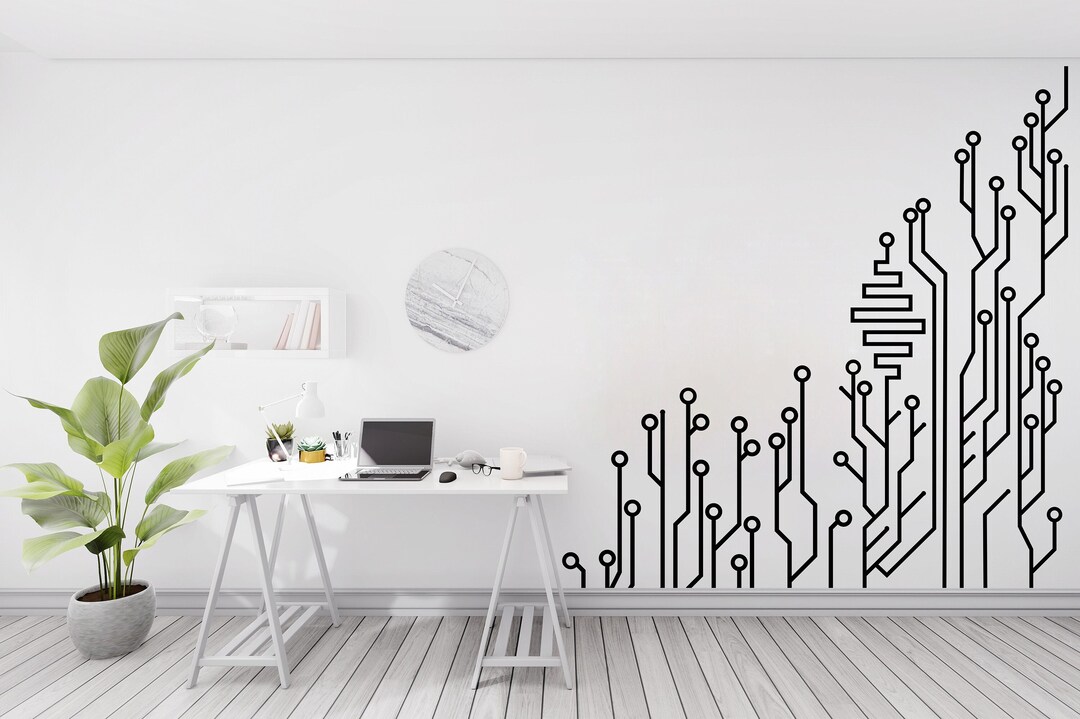 Circuit Board Wall Decal, Technology Vinyl Wall Art Decals, Gamer Room ...