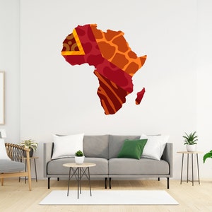 Africa Map Wall Art Vinyl Sticker, Africa Continent Wall Vinyl Decal ...