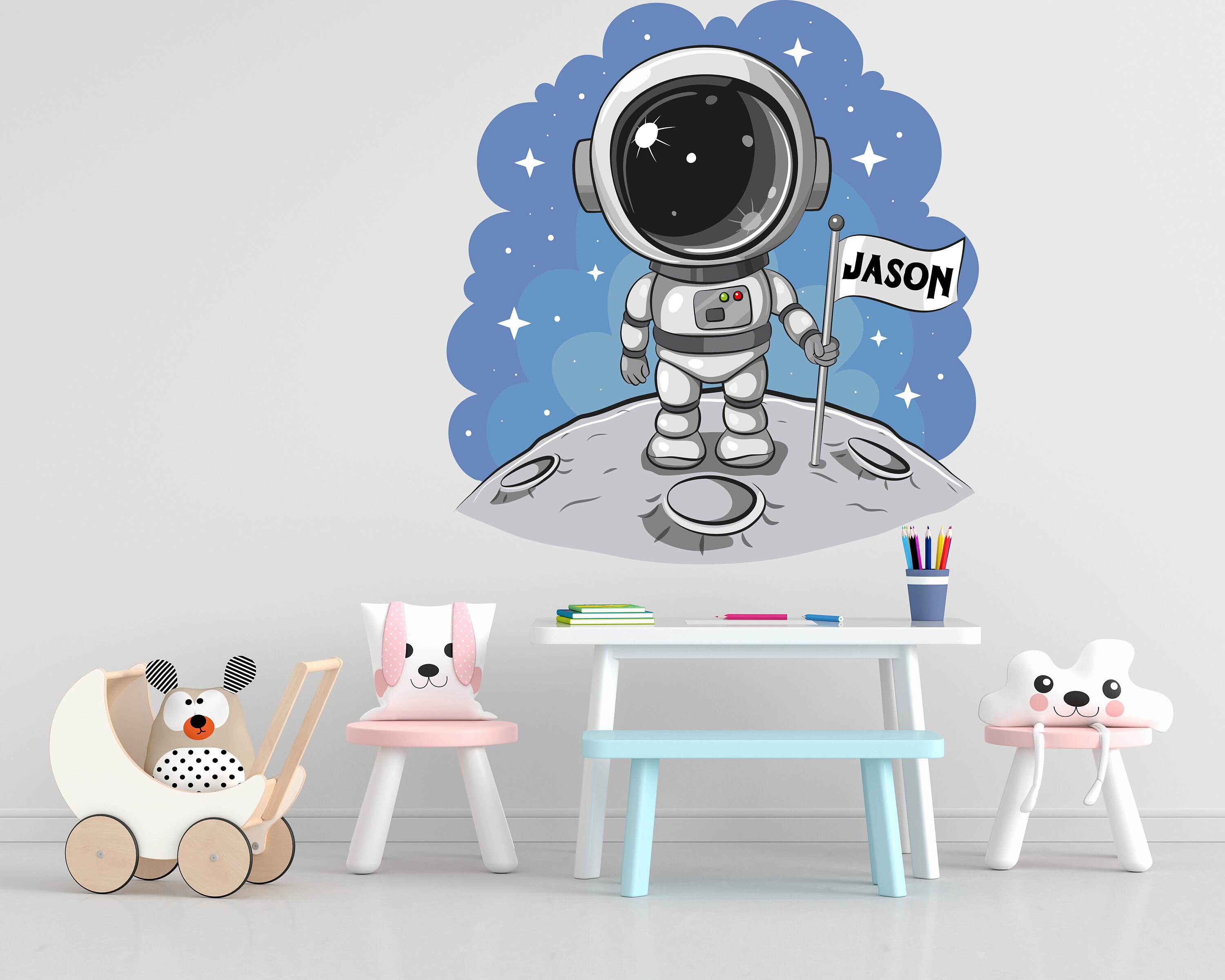 Custom Name Astronaut Wall Decals Space Moon Wall Decal - Etsy