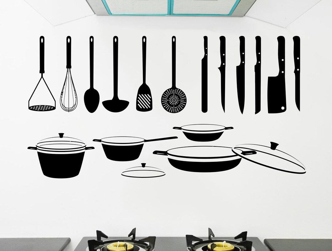 Kitchen Equipment Set Wall Decal, Kitchen Decor, Food Wall Decal, Mom ...