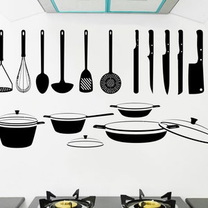 Kitchen Equipment Set Wall Decal, Kitchen Decor, Food Wall Decal, Mom ...
