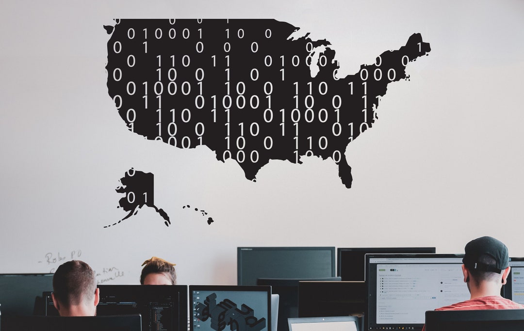 Binary Code United States USA Map Wall Art Decal, Technology Vinyl Wall ...