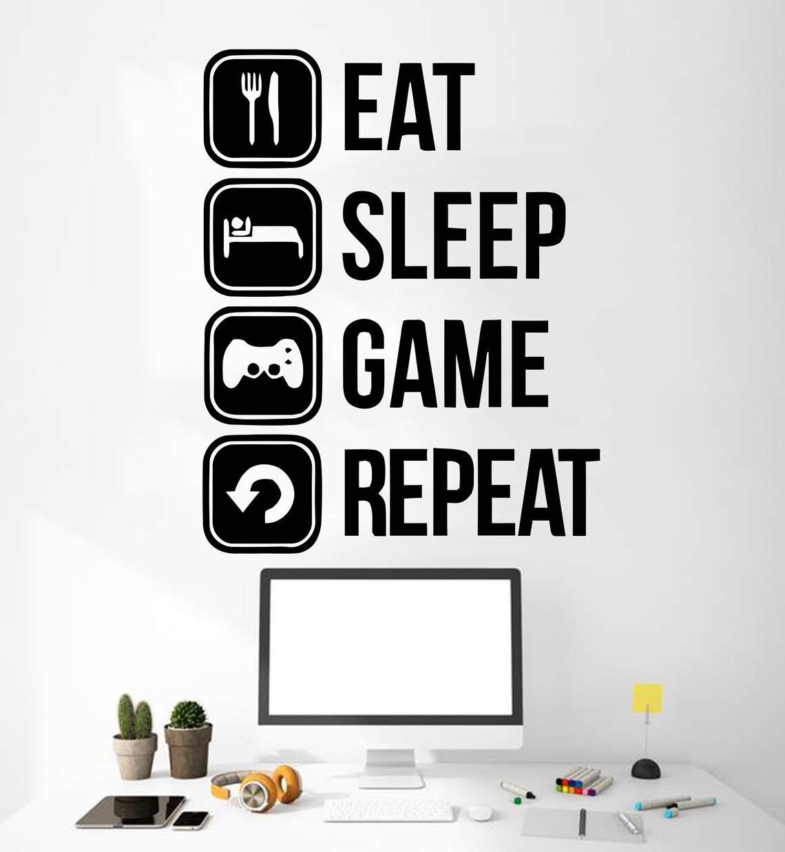 Eat Sleep Game Repeat Decals Gamer Wall Decor Video Gaming - Etsy