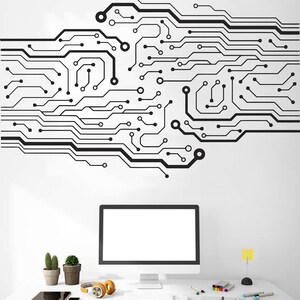 Circuit Board Wall Decal, Technology Vinyl Wall Art Decals, Gamer Room ...