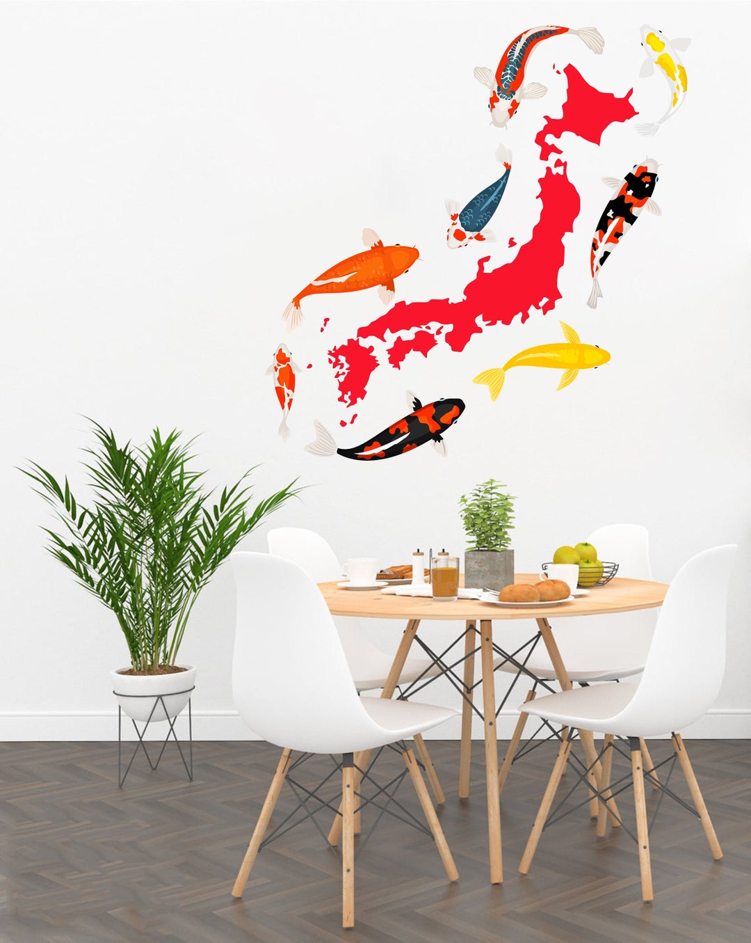 Koi Fish Japan Map Wall Decal, Koi Carp Wall Sticker Vinyl Decal, Japan ...